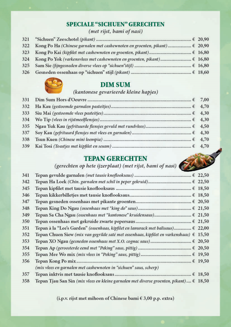 Nederlands menu | restaurantlee